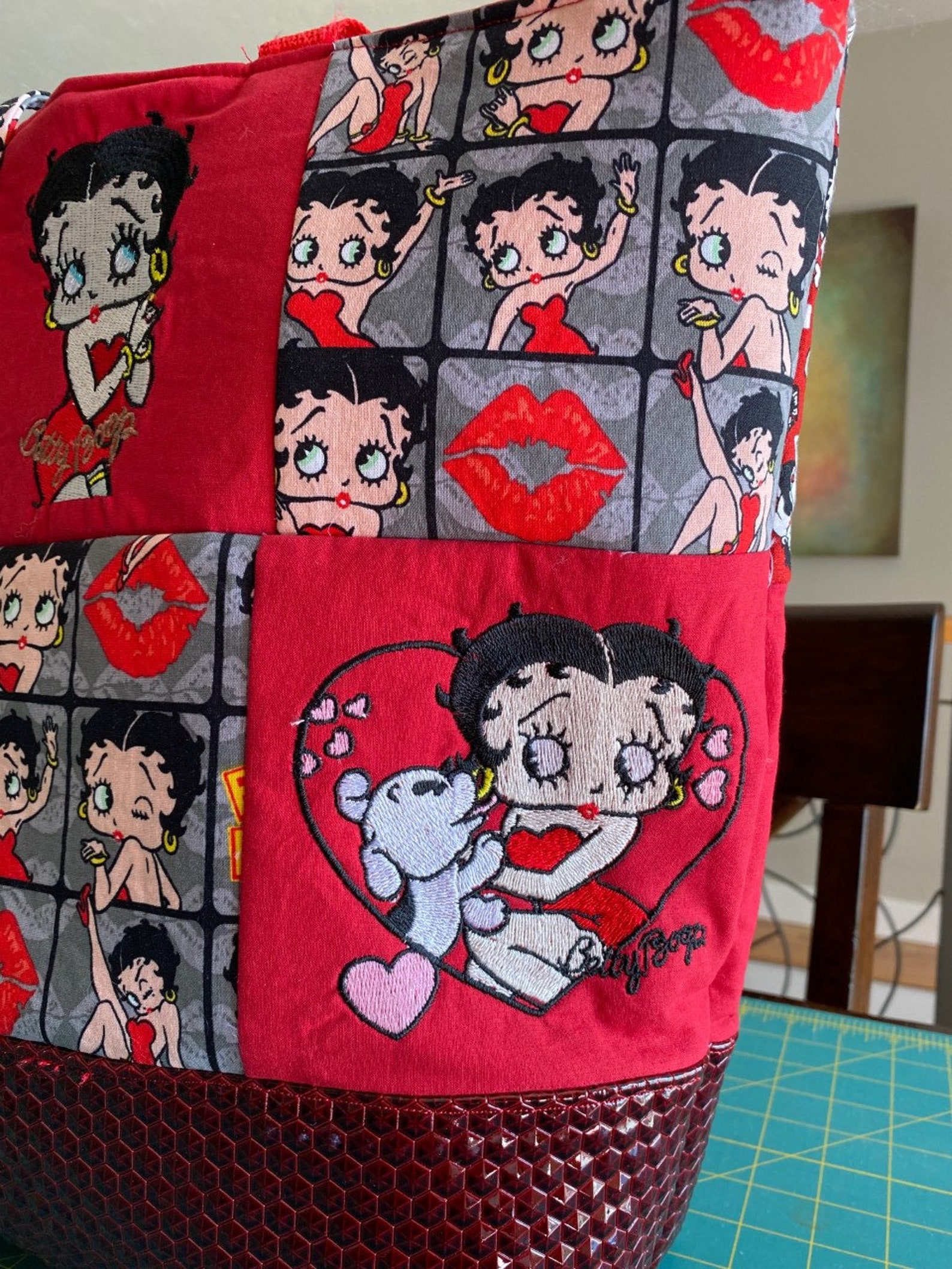 Embroidered Quilt Betty Boop Theme Tote, Shoulder, Grocery Bag - Etsy