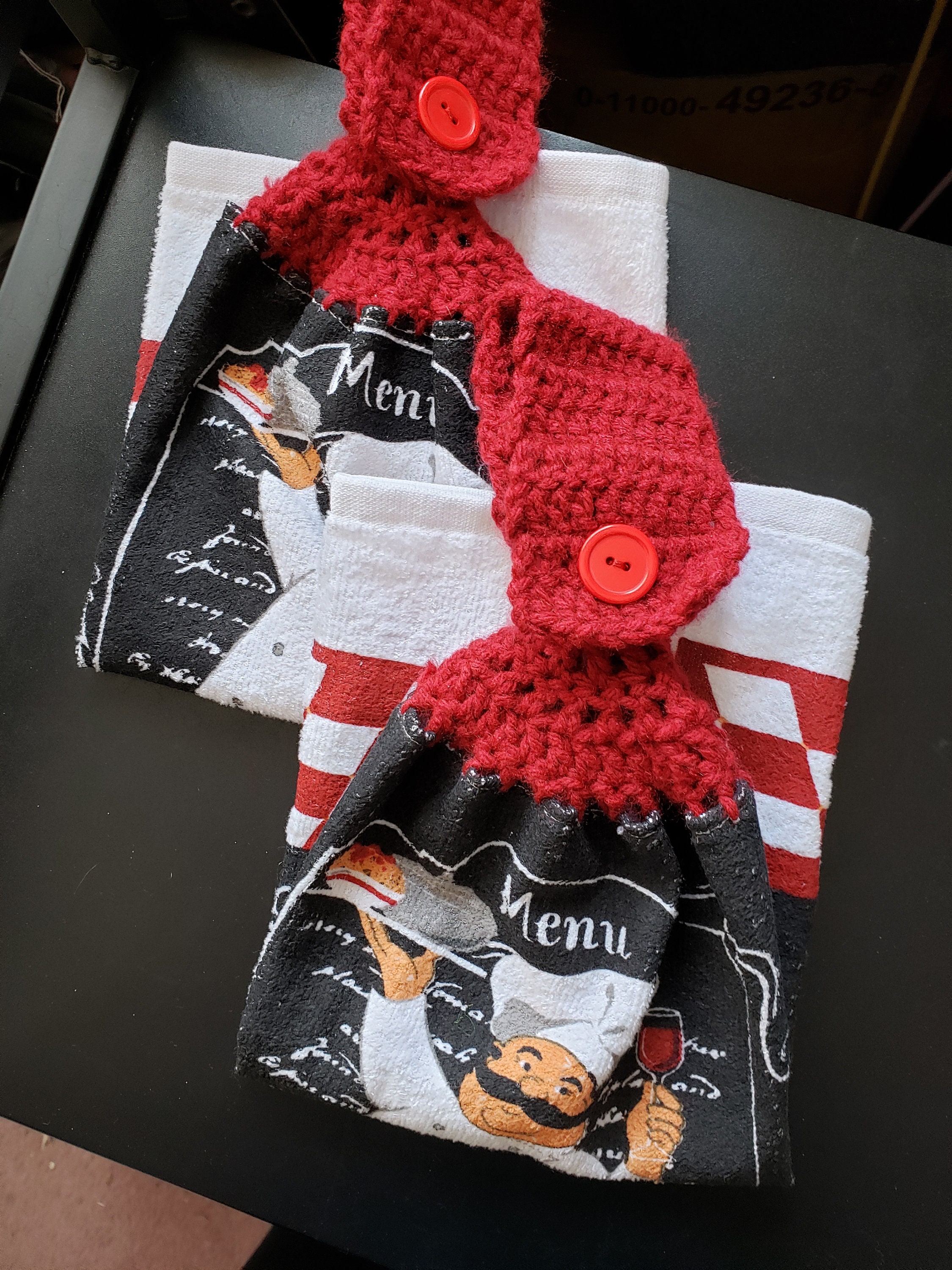 Chef Hanging Crochet Topped Kitchen Towels. Great Kitchen Decor and ...