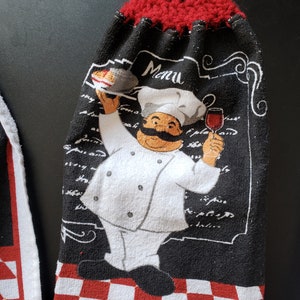 Chef Hanging Crochet Topped Kitchen Towels. Great Kitchen Decor and ...