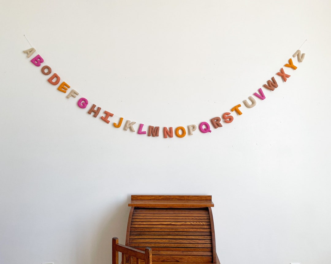 Alphabet Garland Felt ABC Garland Wall Hanging Eclectic Pink Boho Girls ...