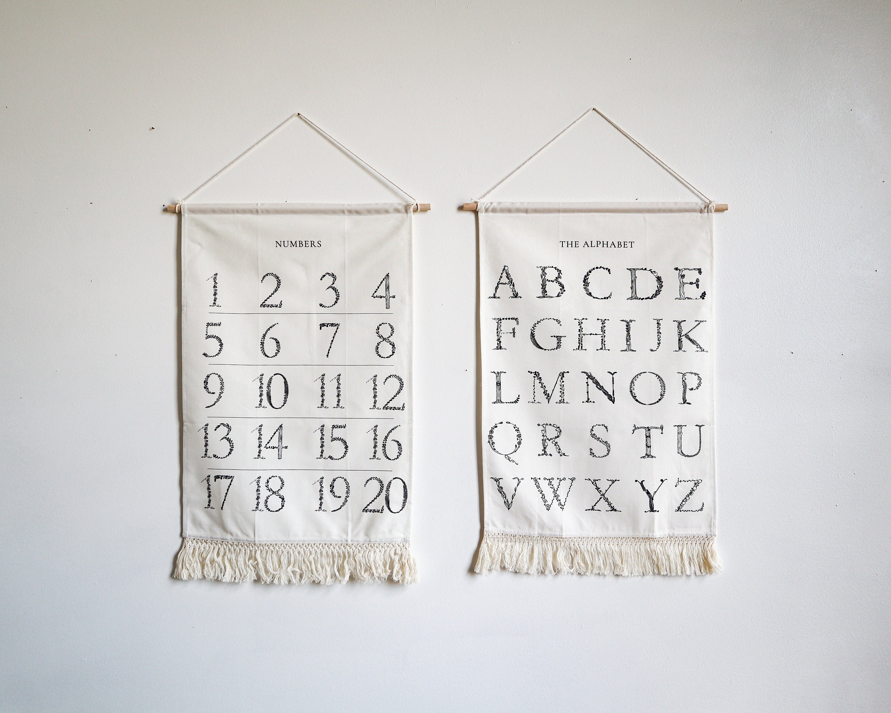 Floral ABC Sign Tapestry: Woodland Alphabet & Numbers Wall Hanging - Etsy