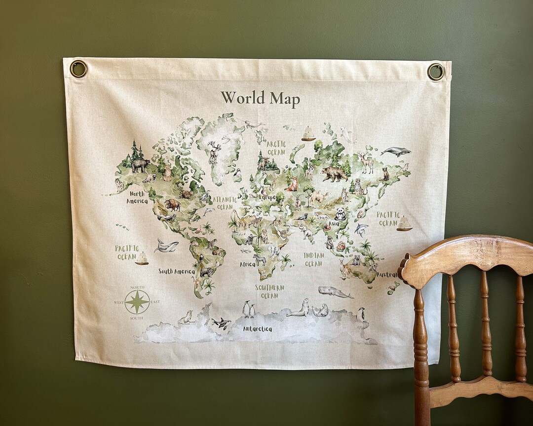 Animals World Map Woodland Tapestry | Kids Christmas Present - Etsy