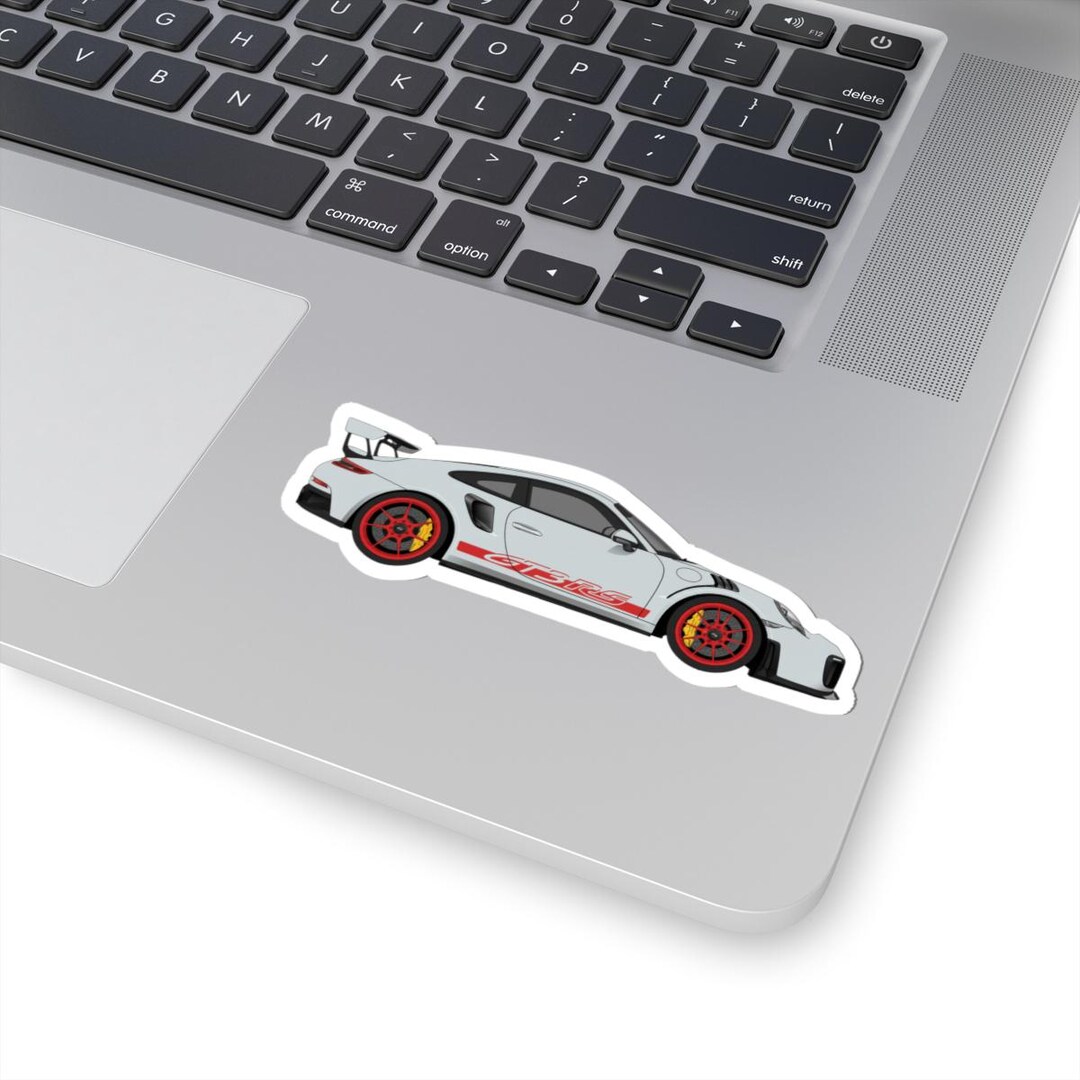 Silver Sports Car Sticker, GT3 RS | Kiss-cut Racing Car Decal, Laptop ...