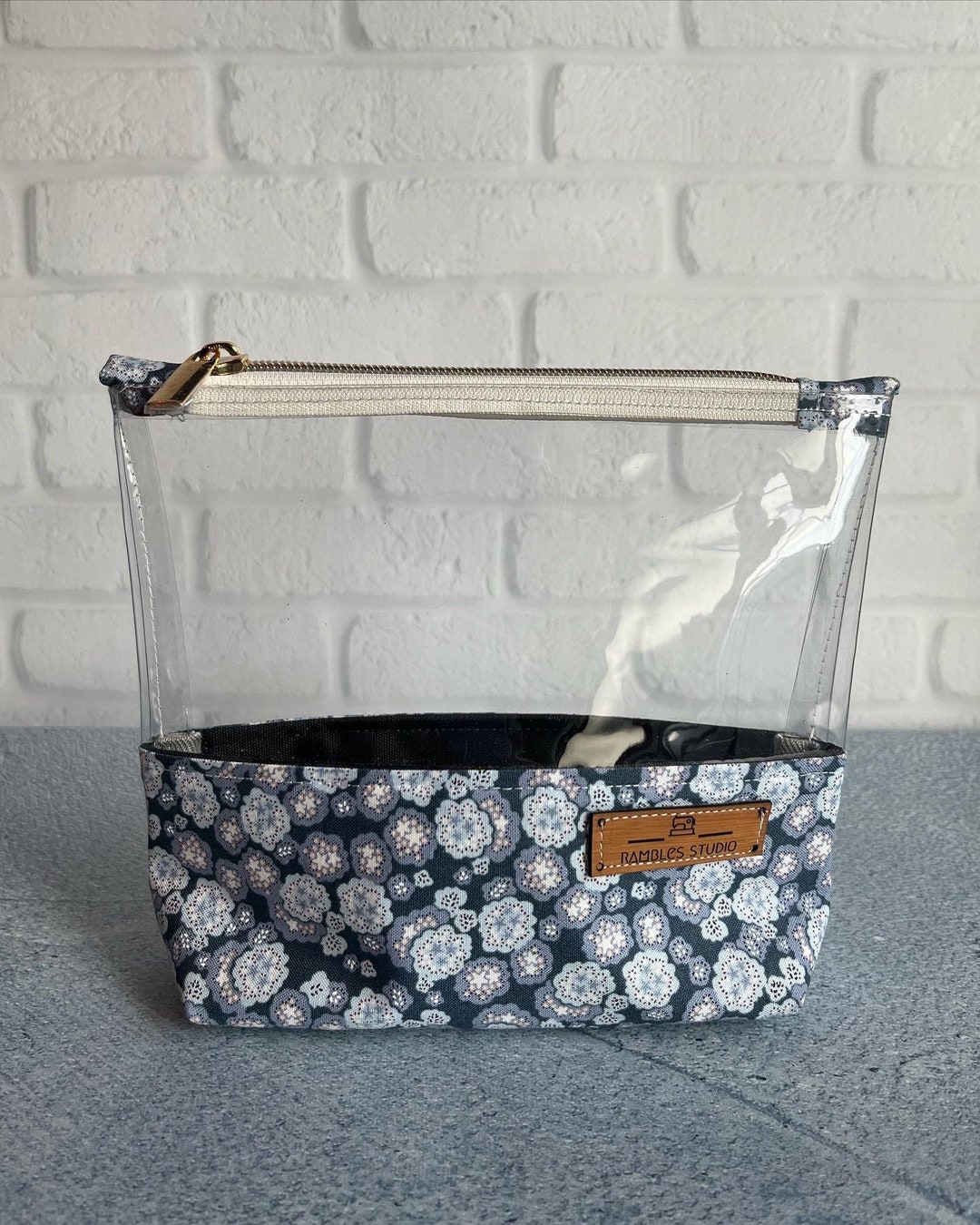 Blue Florals Clear Vinyl Zipper Pouch, Makeup Travel Bag, Craft Storage ...