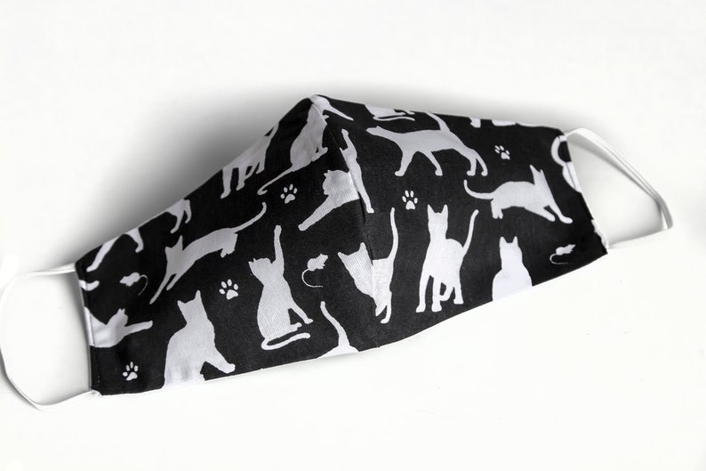 White Cat Face Mask, 100% Cotton, Reusable Fashionable Mask ...