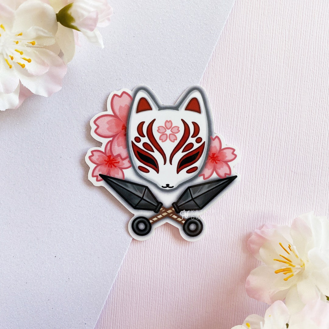 Sakura Kitsune Mask and Kunai Vinyl Sticker Cute Japanese - Etsy