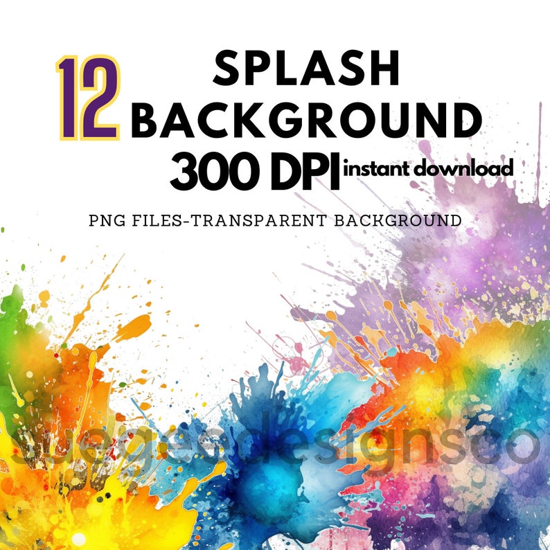 Watercolor Splash PNG Clipart Set, PNG Digital Bundles Sublimation ...