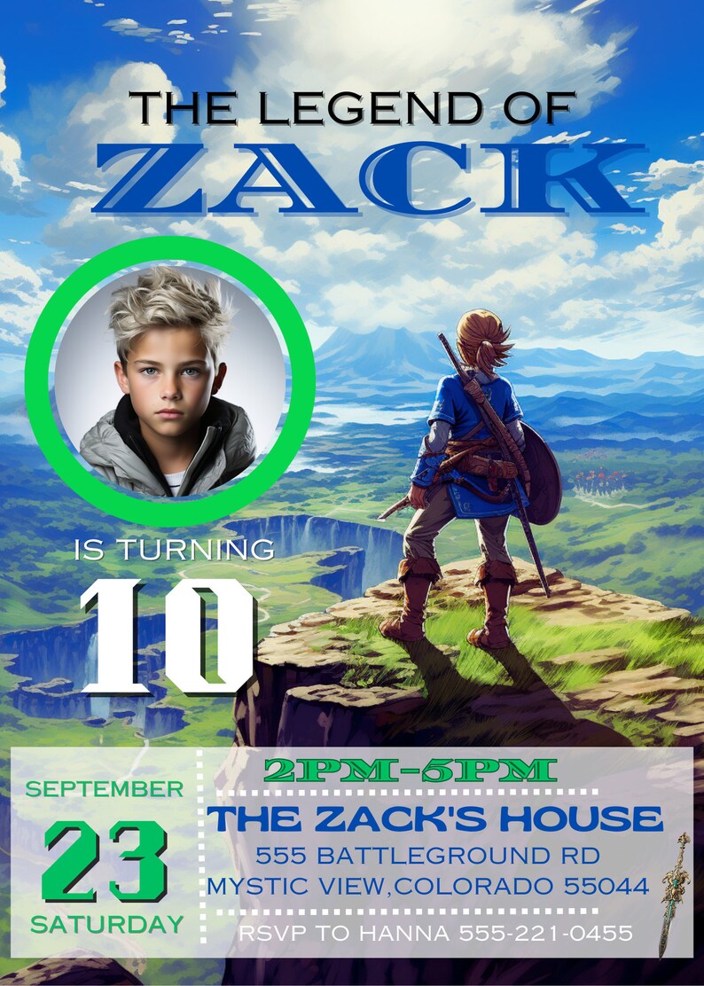 The Legend of Zelda Invitation Editable Template, Add Personalized ...