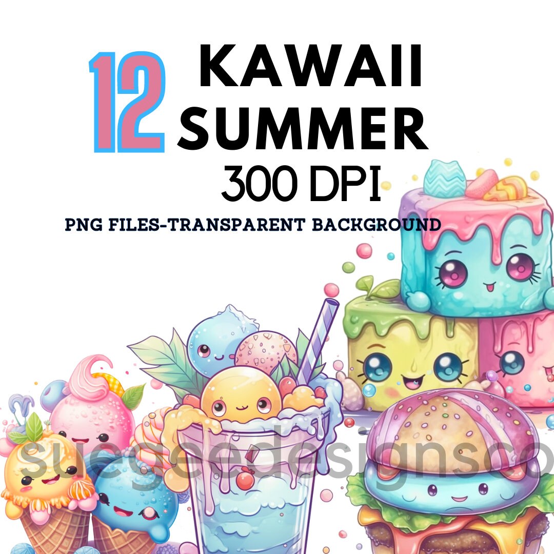 12 Kawaii Summer PNG Clipart Set, PNG Digital Bundles Sublimation ...
