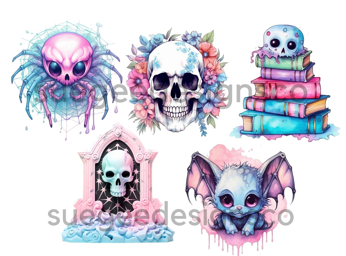 Pastel Halloween Kawaii Goth PNG Clipart Set,png Digital Bundles ...
