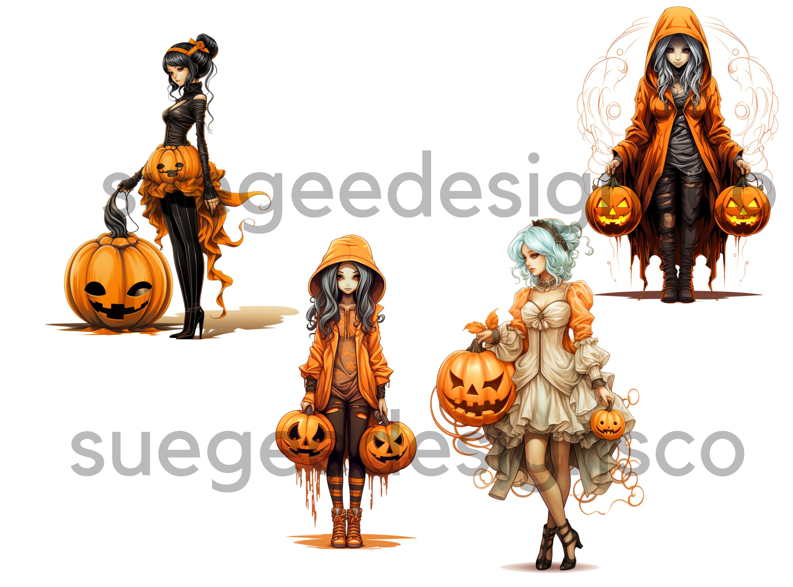 Halloween Pumpkin Girls PNG Clip Art Setpng Digital Bundles - Etsy