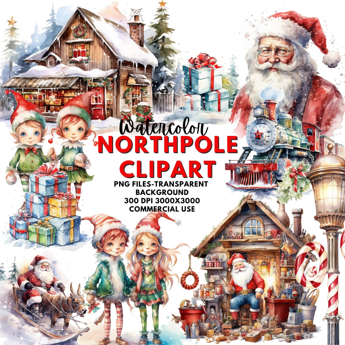 Christmas North Pole PNG, Watercolor Clipart Bundle,digital Planner ...