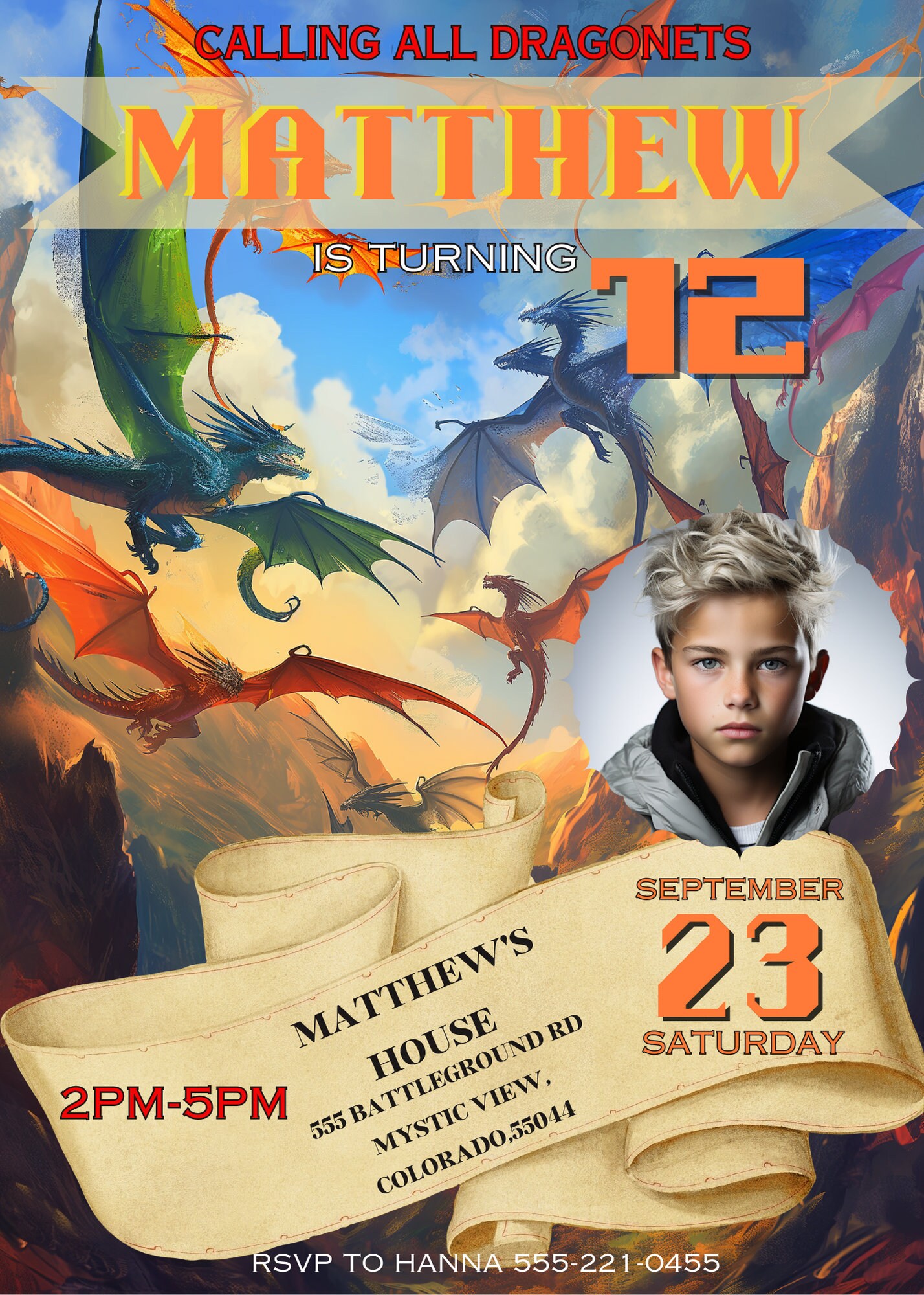 Wings of Fire Birthday Personalized Photo Invitation Editable Template ...