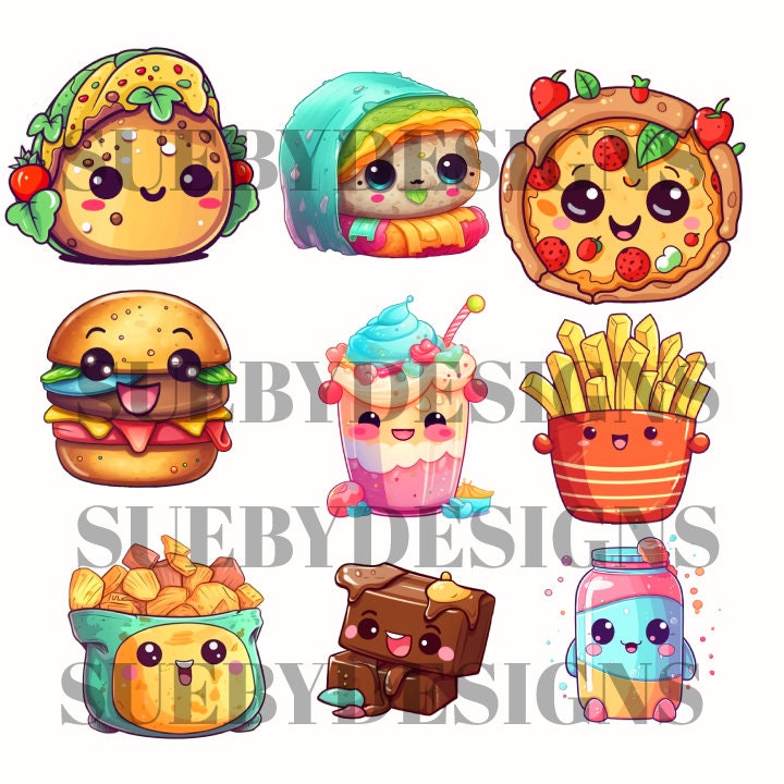 9 High Quality Kawaii Junk Food Clipart Set, Digital Bundles and ...