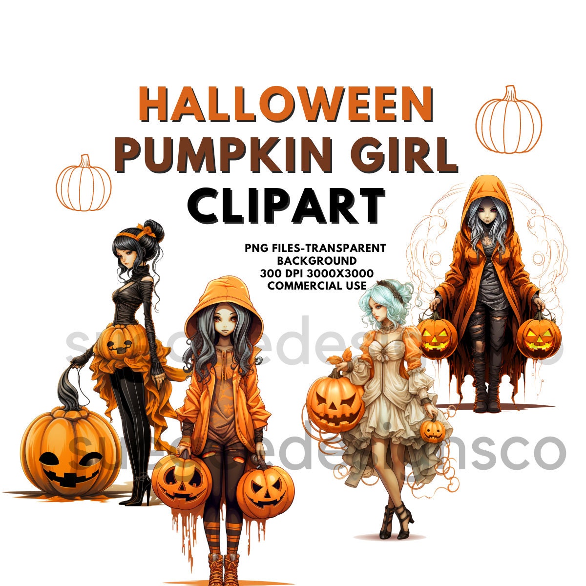 Halloween Pumpkin Girls PNG Clip Art Setpng Digital Bundles - Etsy
