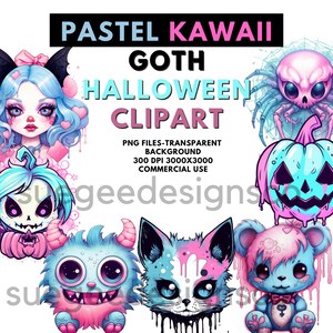 Pastel Halloween Kawaii Goth PNG Clipart Set,png Digital Bundles ...