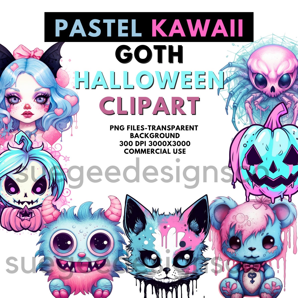 Pastel Halloween Kawaii Goth PNG Clipart Set,png Digital Bundles ...