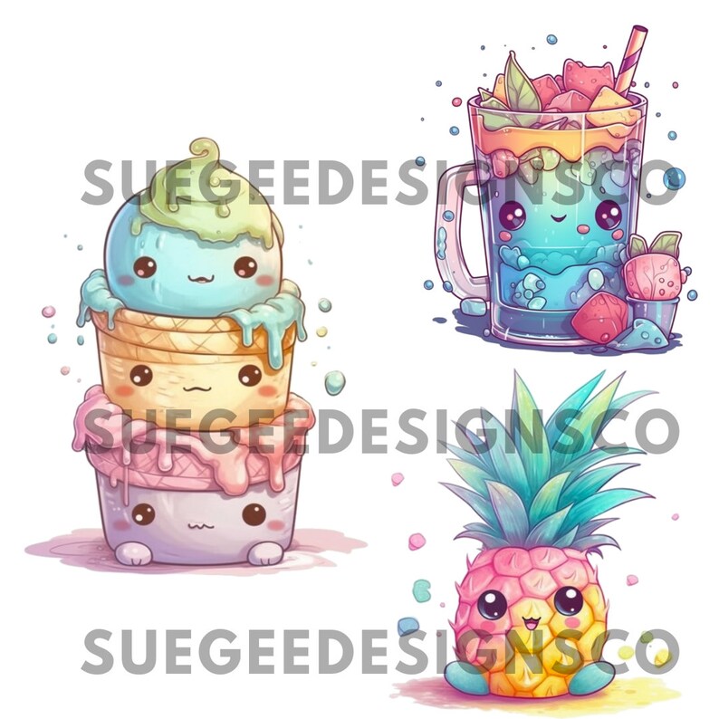 12 Kawaii Summer PNG Clipart Set, PNG Digital Bundles Sublimation ...