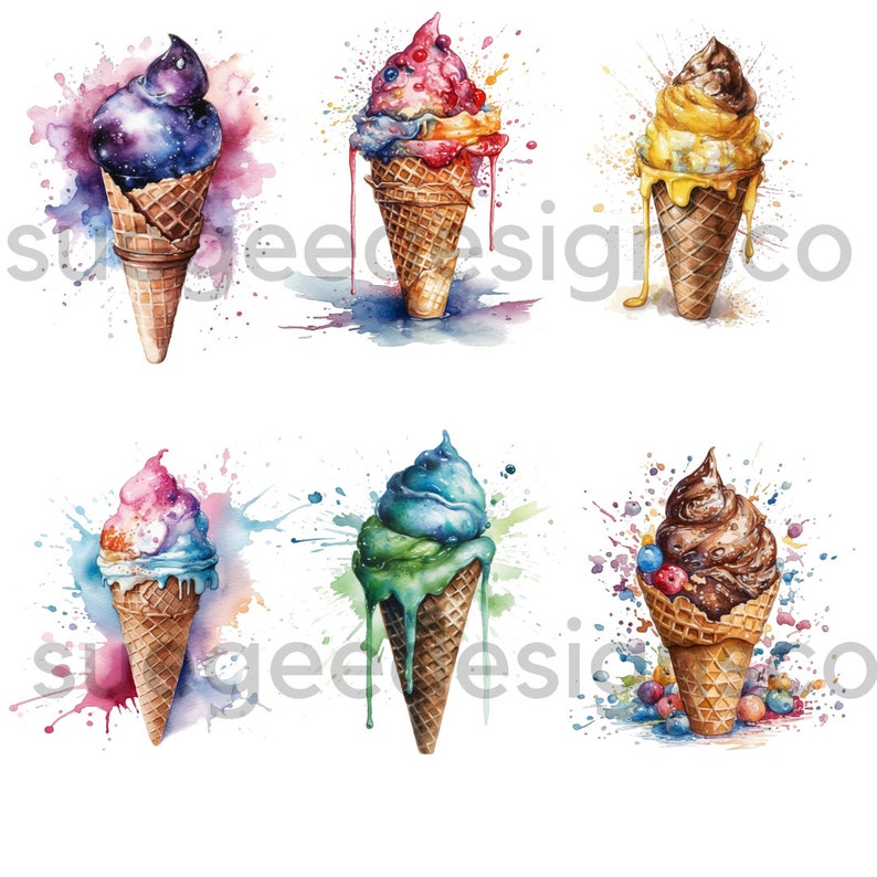 15 Watercolor Ice-cream Clipart Set, PNG Digital Bundles and Printable ...
