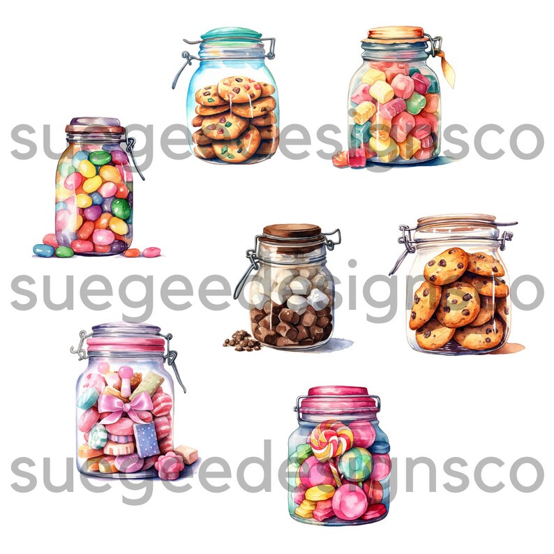Watercolor Cookies and Sweets Clipart BUNDLE, Cookie Jar Clipart, Candy ...