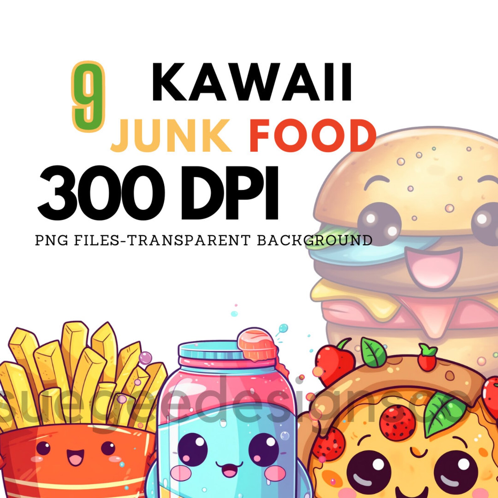 9 High Quality Kawaii Junk Food Clipart Set, Digital Bundles and ...