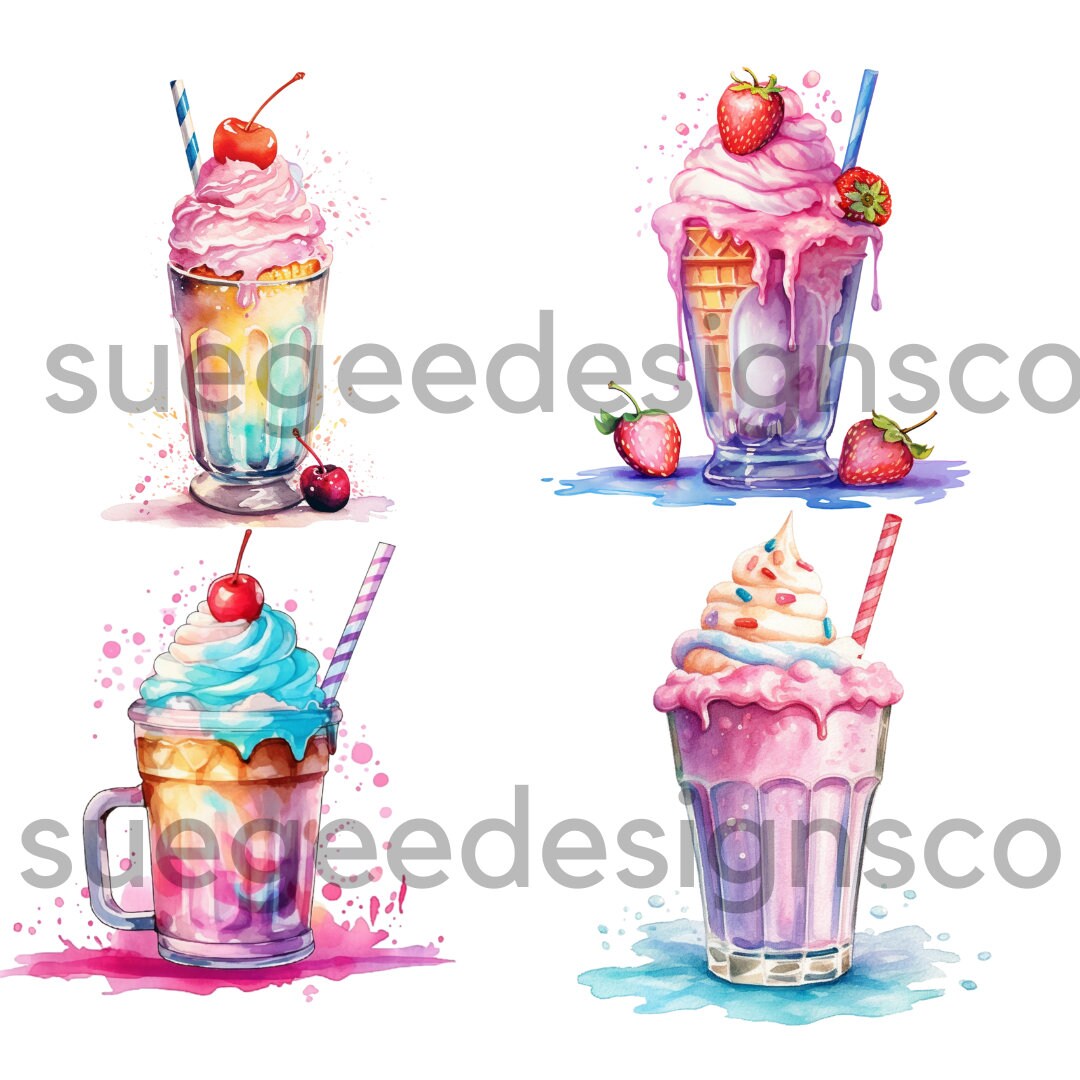 Watercolor Milkshake Clipart, Clipart Desert Png Files, Instant ...