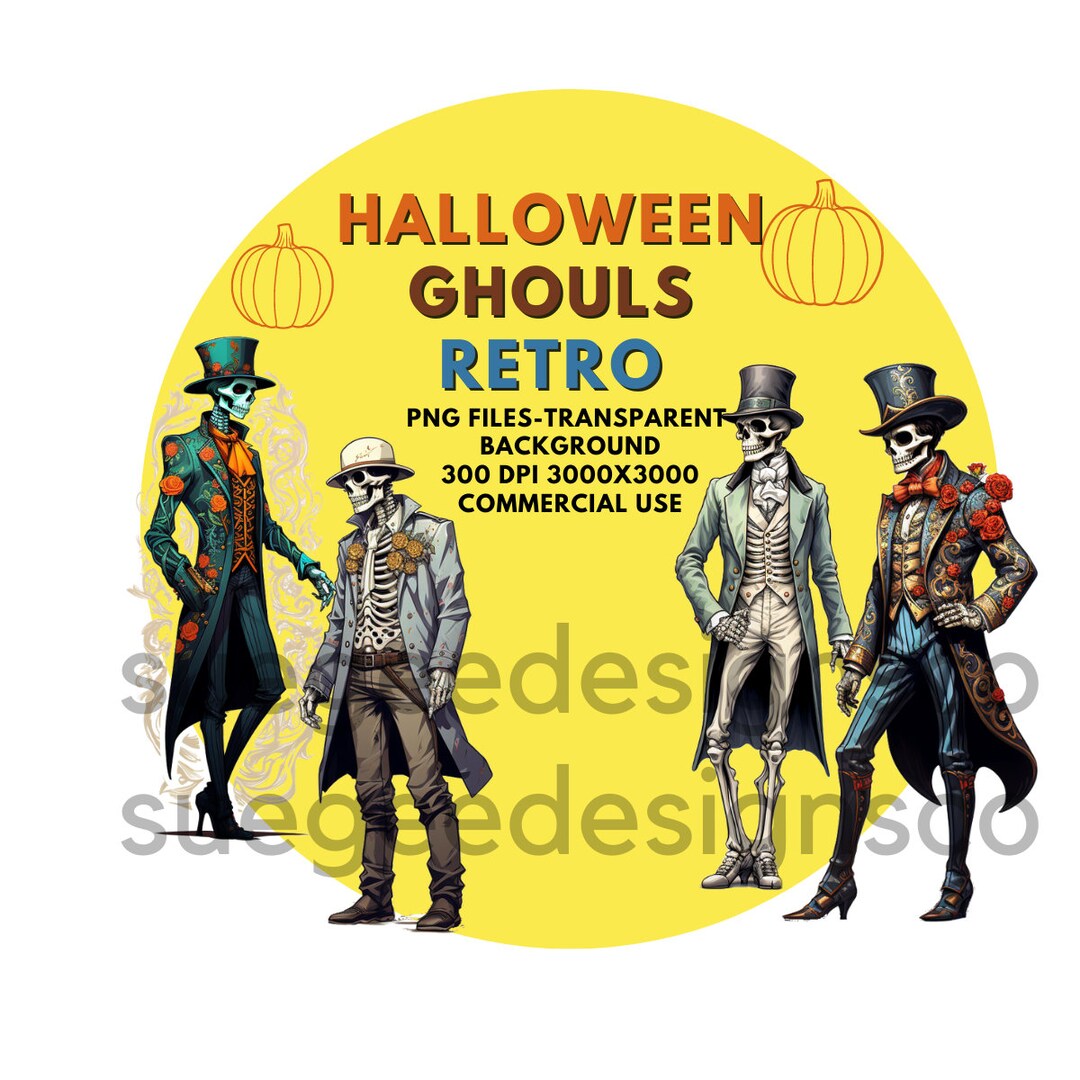 HALLOWEEN Retro Ghouls Men PNG Clip Art Setpng Digital - Etsy