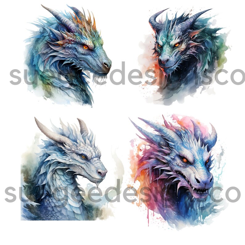 Watercolor Fantasy Dragon Clipart, Clipart Bundle, Dragon Png , Animals ...