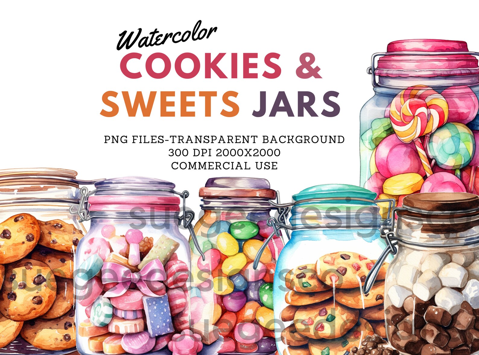 Watercolor Cookies and Sweets Clipart BUNDLE, Cookie Jar Clipart, Candy ...