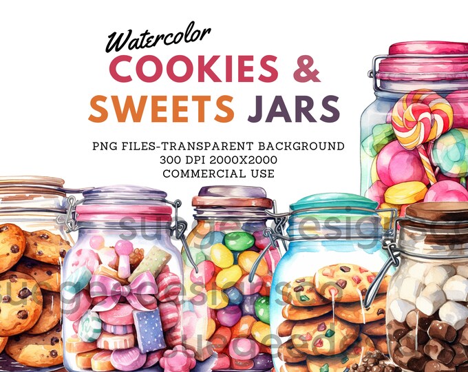 Watercolor Cookie Jar Clip Art - Candy Jar & Cookie Jar Cute - PNG ...