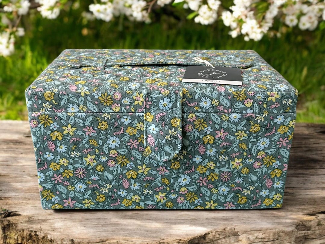 LIBERTY SEWING BOX Pretty Grey Floral Print Sewing Basket - Etsy UK