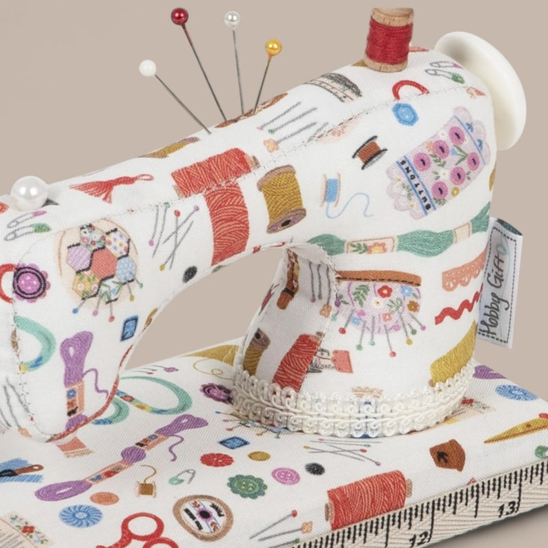 Sewing Machine Shaped Pin Cushion in Haby Notions Fabric Design - Etsy ...