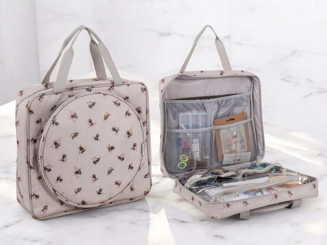 PROJECT CRAFT BAG With Embroidery Hoop Storage. Bee Design. Lots of ...