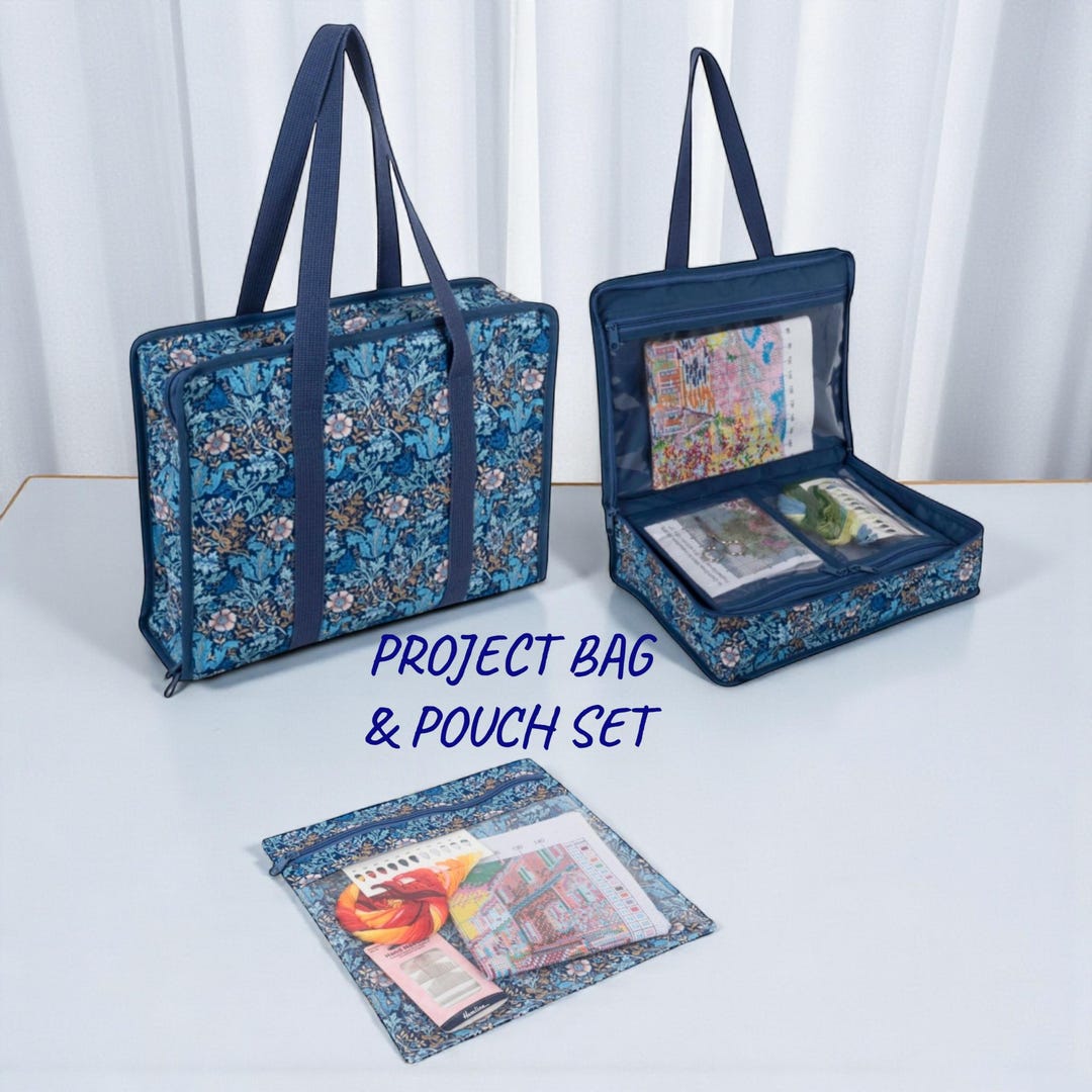 Project Craft Bag & Pouch Set ~ Woodblock Floral Design Storage Set ...
