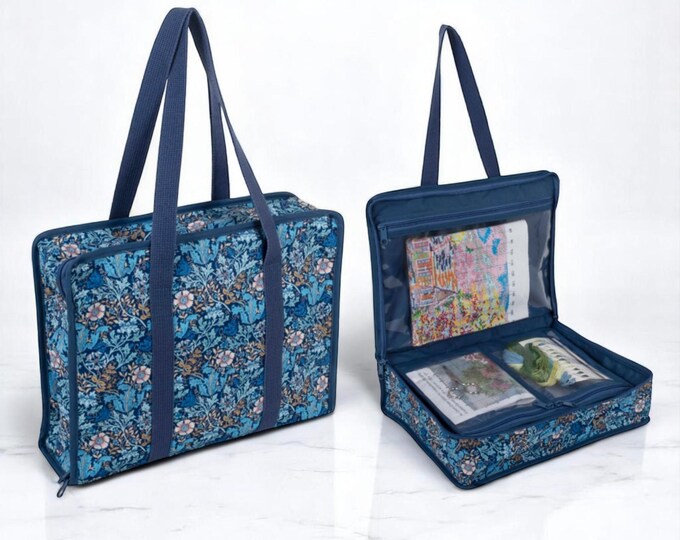 Soft Zippered Project Craft Bag - Floral Woodblock Print, Yarn ...