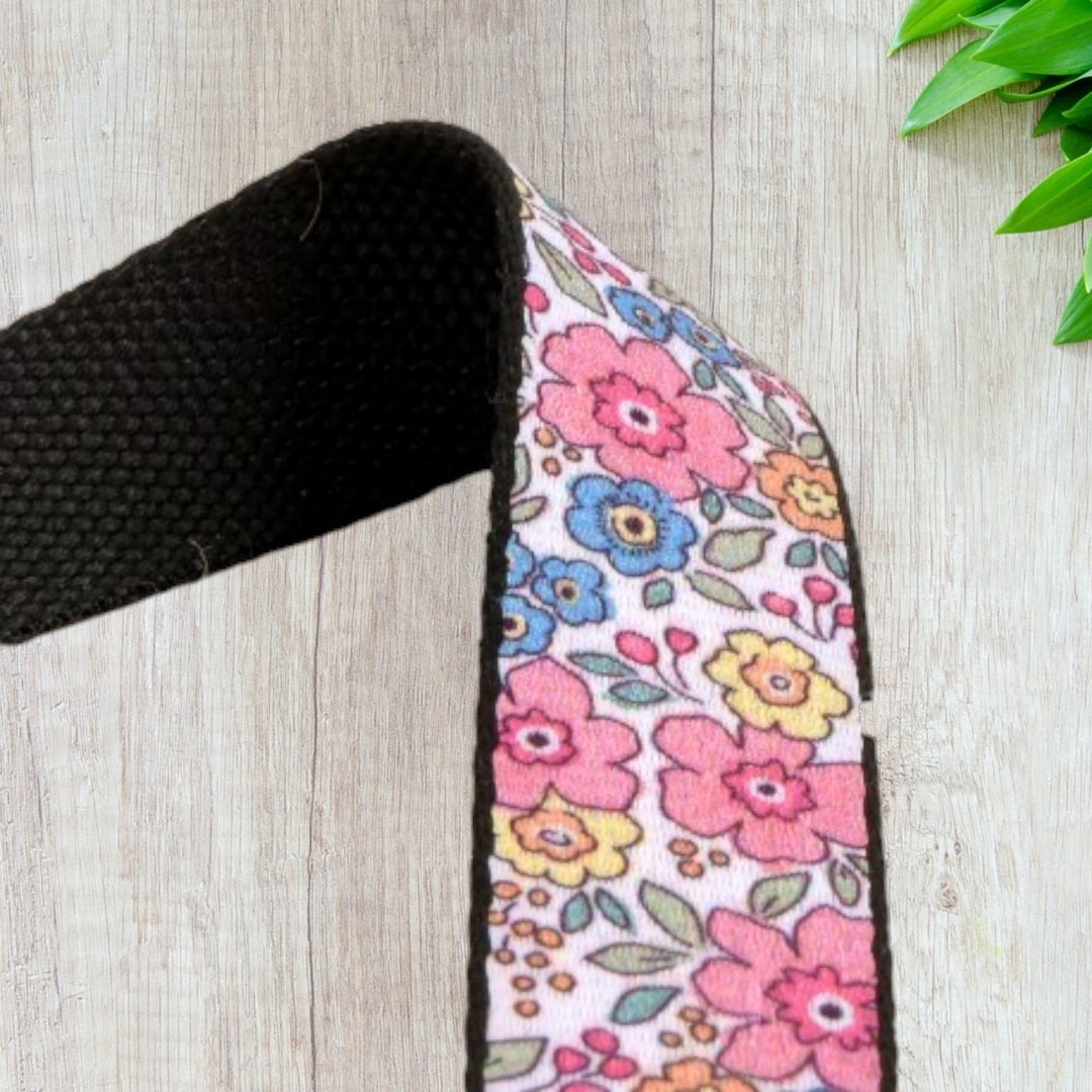 FLORAL WEBBING 30mm Flowered Print on Black Polyester Webbing.4 Colours ...