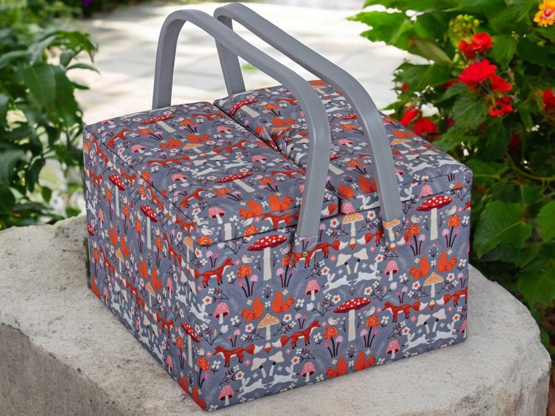 SEWING BASKET BOX Woodland Toadstool Square Design With Twin Lids - Etsy