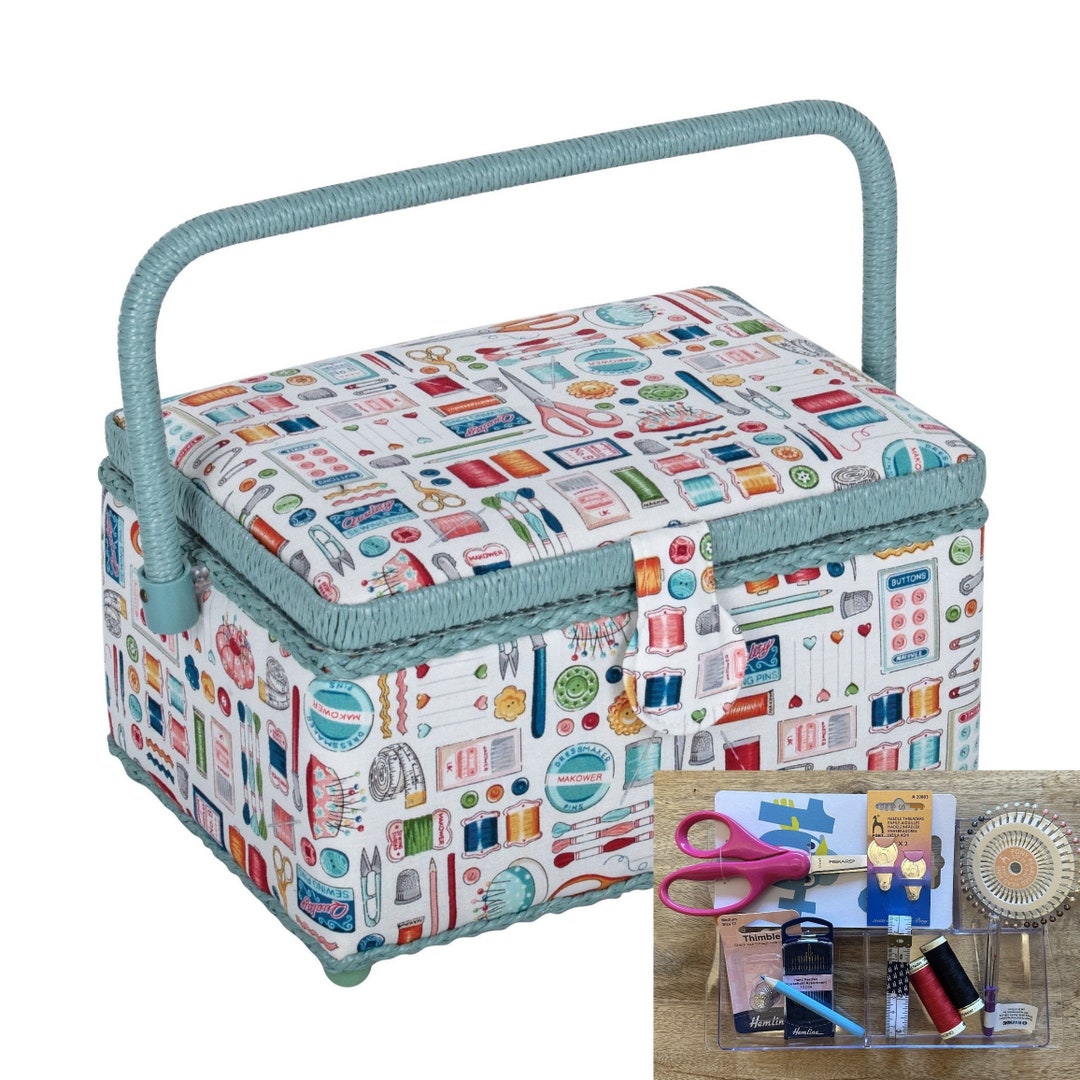 Sewing Basket 'sewing Notions' Design Medium Size With Optional Sewing ...