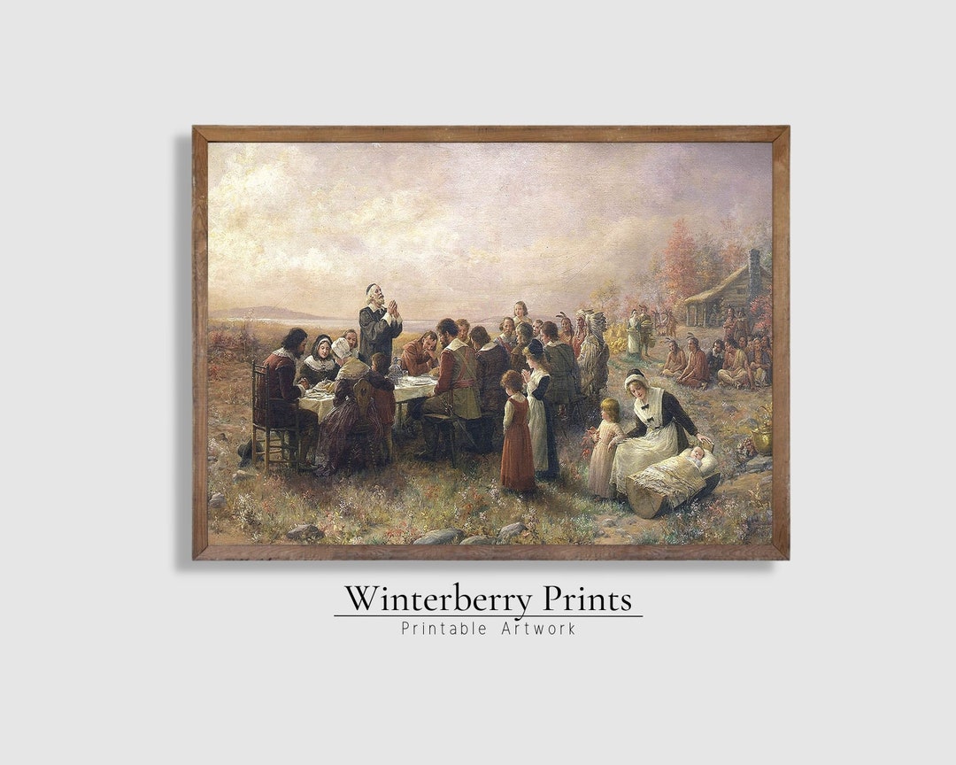 Vintage Thanksgiving Painting Art Print: Religious Wall Decor (digital ...