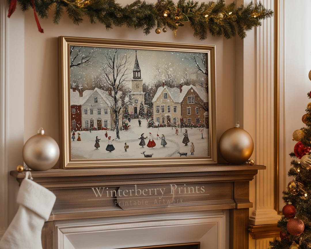 Vintage Christmas Town Printable Christmas Village Print Winter Wall ...