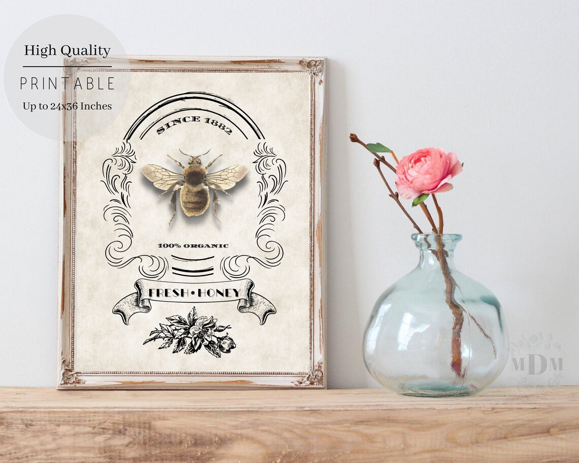 Spring Printable Wall ArtVintage Bee Print Fresh Honey | Etsy