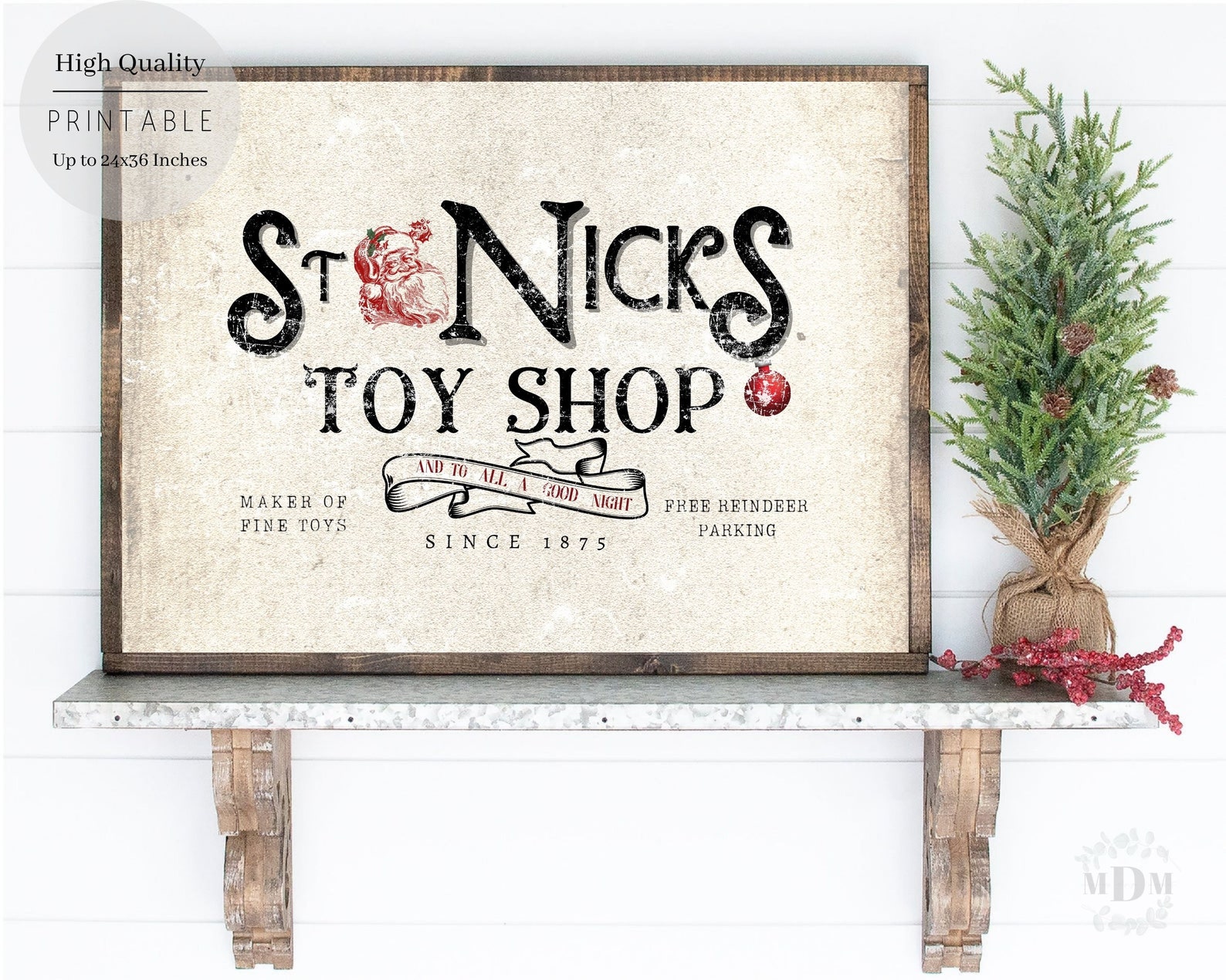 Christmas Printable Rustic Christmas Wall Decor Santa's | Etsy