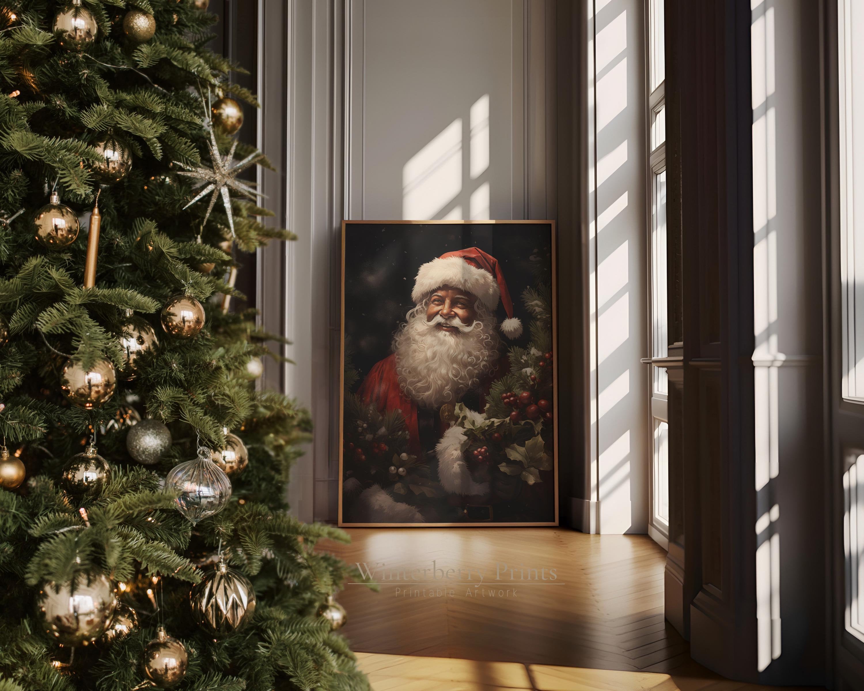 African American Santa Art Print: Christmas Wall Decor (digital ...