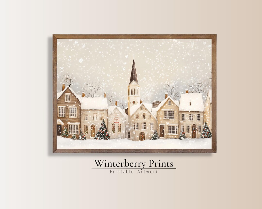 Vintage Christmas Town Printable Christmas Village Print Winter Wall ...