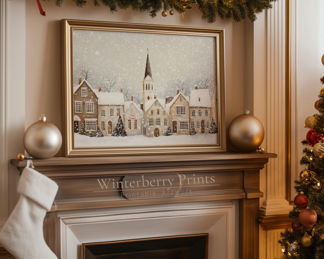 Printable Christmas Village Vintage Christmas Town Print Winter Wall ...