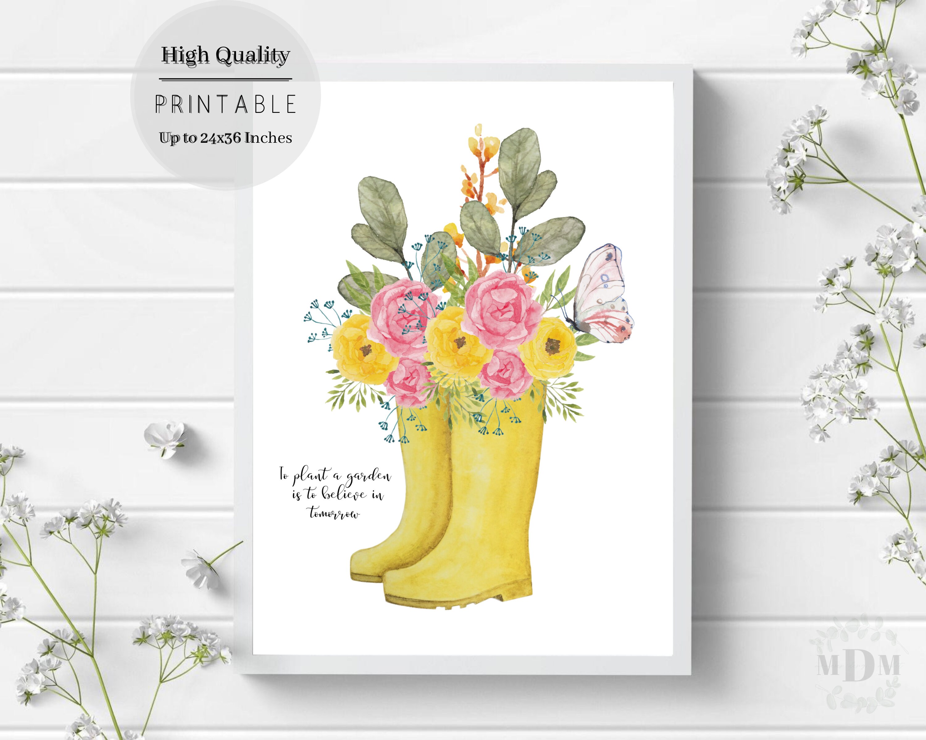 Yellow Spring Floral Boots Printable Rainboot Print - Etsy