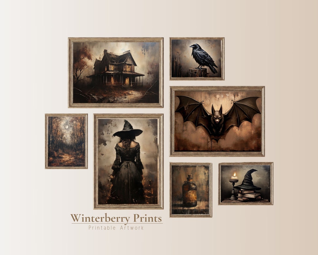 Halloween Printable Wall Art, Halloween Gallery Wall, Set of 7 ...