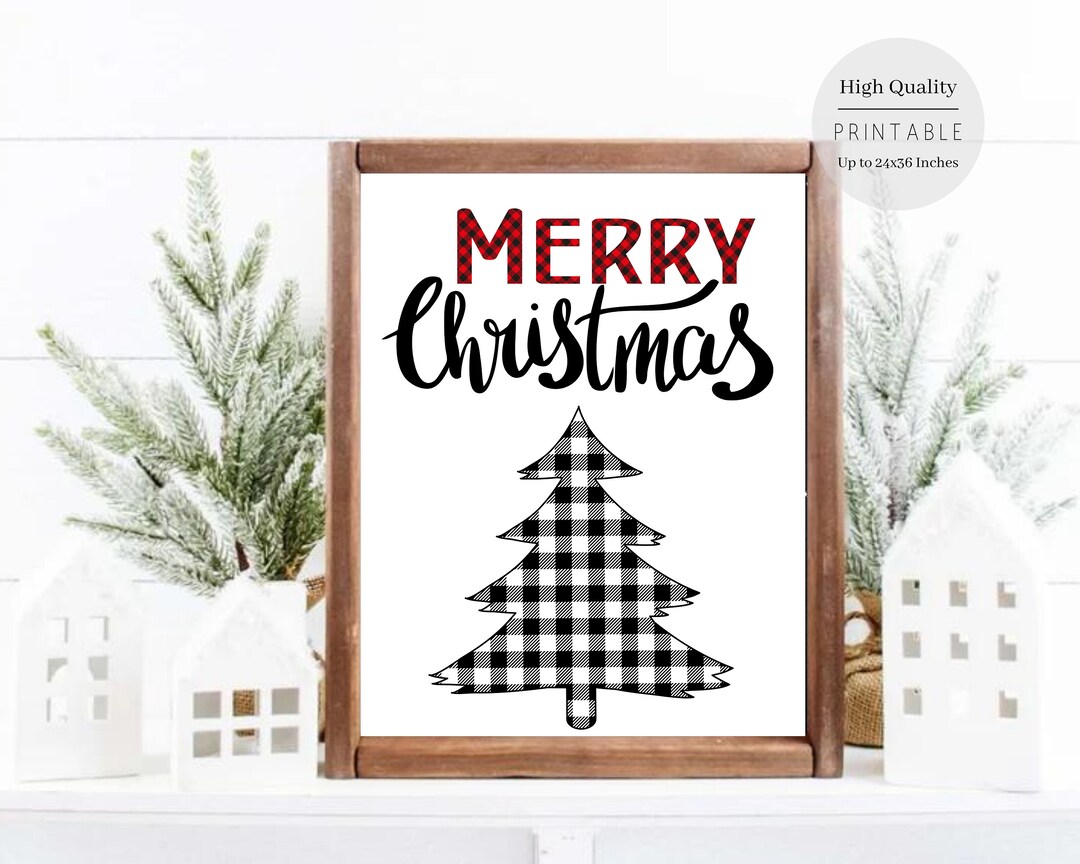 Buffalo Plaid Christmas Printable, Black Check Chritmas Decor ...