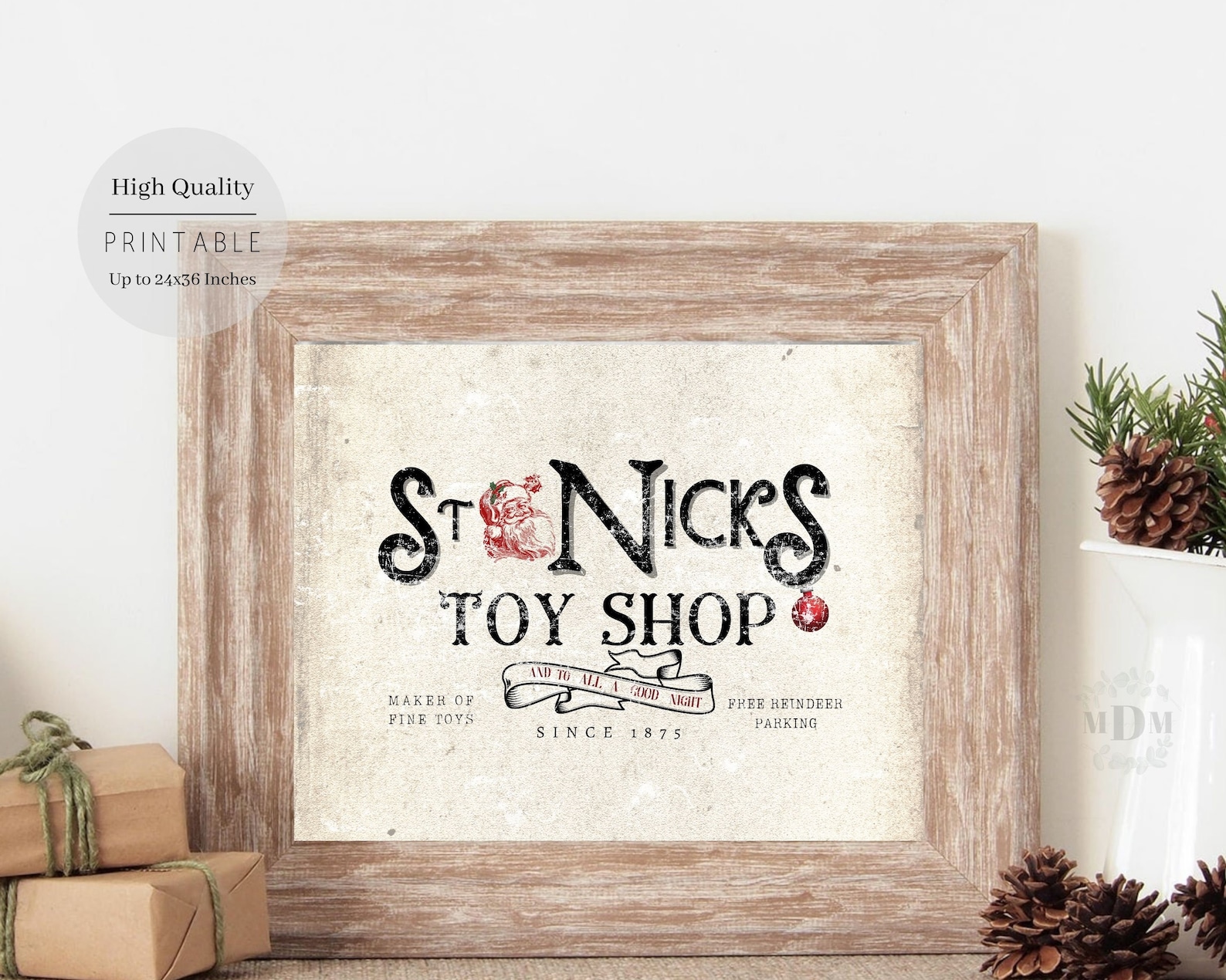 Christmas Printable Rustic Christmas Wall Decor Santa's | Etsy