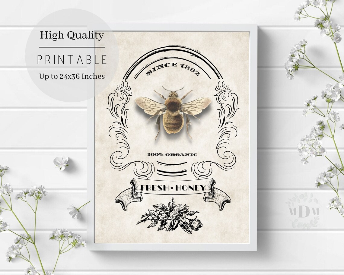 Spring Printable Wall ArtVintage Bee Print Fresh Honey | Etsy